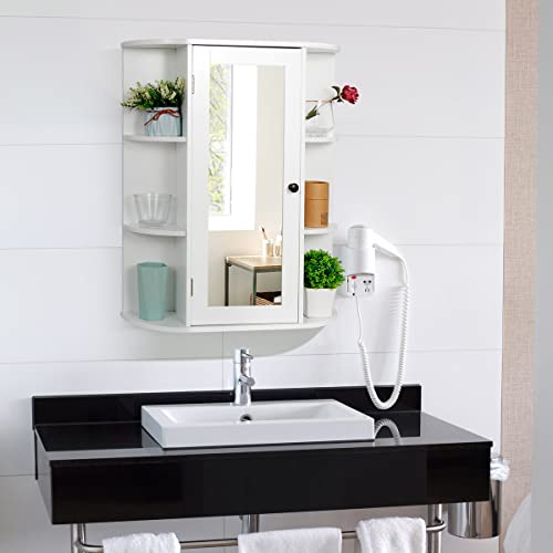 ZenStyle Bathroom Mirror Cabinet Wall Mounted, Single Door White Bathroom Wall Cabinet Medicine Cabinet with Mirror and Adjustable Inner Shelves for Bathroom, Living Room