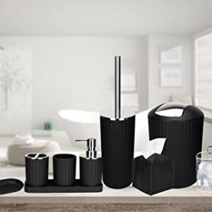 Black Bathroom Accessories Set, 10 Pcs Plastic Bathroom Accessory Set with Trash Can,Toilet Brush Holder,Soap Dispenser,Soap Dish,Toothbrush Holder and Cup,Tray,Qtip Holder,Tissue Box Cover