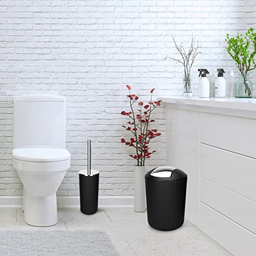 Black Bathroom Accessories Set, 10 Pcs Plastic Bathroom Accessory Set with Trash Can,Toilet Brush Holder,Soap Dispenser,Soap Dish,Toothbrush Holder and Cup,Tray,Qtip Holder,Tissue Box Cover