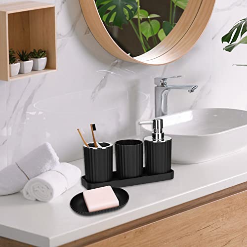 Black Bathroom Accessories Set, 10 Pcs Plastic Bathroom Accessory Set with Trash Can,Toilet Brush Holder,Soap Dispenser,Soap Dish,Toothbrush Holder and Cup,Tray,Qtip Holder,Tissue Box Cover