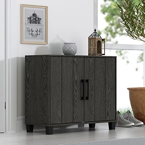 Galano 12 Pair Lucca 2 Door Shoe Storage Cabinet with Doors - Shoe Storage Entryway - Shoe Rack Shelf - Wood Organizer - Adjustable Shelves - Dark Grey Oak