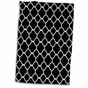 3d rose image of black and white quatrefoil pattern hand towel, 15" x 22", multicolor