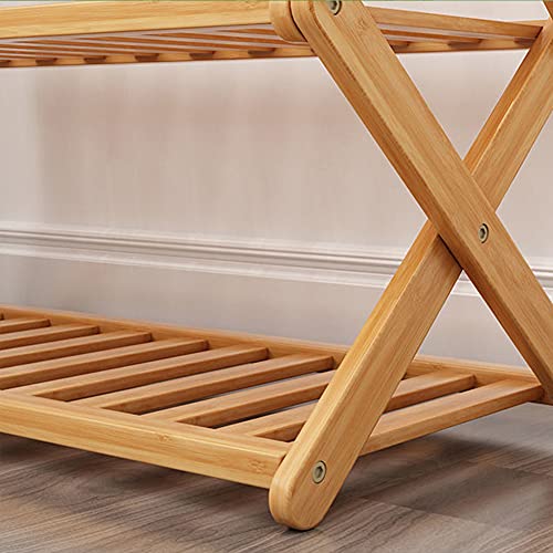 SXRZY Bamboo Shoe Rack Small Space,2 Tier Shoe Rack Wooden,Sturdy and Durable Installation-Free Folding Shoe Storage Rack for Entryway, Hallway,Closet,Dorm,Bearing 40kg (40×25×22cm)