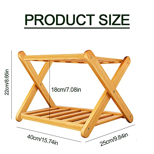 SXRZY Bamboo Shoe Rack Small Space,2 Tier Shoe Rack Wooden,Sturdy and Durable Installation-Free Folding Shoe Storage Rack for Entryway, Hallway,Closet,Dorm,Bearing 40kg (40×25×22cm)