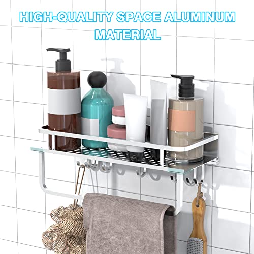 Shower Caddy Bathroom Shower Organizer No Drilling Install with 8 Hooks and Towel Rail Shower Shelf for Inside Shower,Detachable Wall Mounted Shower Shelves for Dorm Bathroom Toilet Kitchen Storage