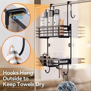 Gaseawolf Shower Caddy Over Shower Door, Shower Hanging Organizer, No Drilling Over the Door Shower Storage Caddy with 2-Tier Rack and Hooks, Holds Body Wash, Shampoo, Soap, Razor, Towel