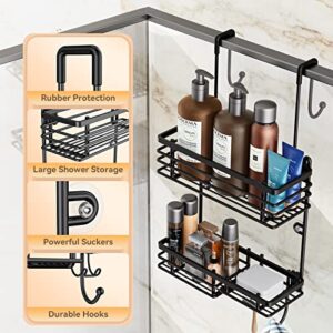 Gaseawolf Shower Caddy Over Shower Door, Shower Hanging Organizer, No Drilling Over the Door Shower Storage Caddy with 2-Tier Rack and Hooks, Holds Body Wash, Shampoo, Soap, Razor, Towel