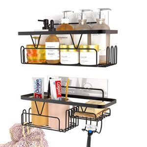 aktetcn shower caddy basket, self adhesive shower shelves, wall mounted rustproof bathroom shower organizer, no drilling stainless steel shower rack for bathroom, toilet, kitchen, 2 pack, black