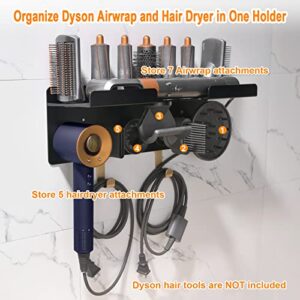 Wall Mount Holder Compatible for Dyson Hair Dryer Airwrap Hair Styler, Upgraded 2in1 Dyson Airwrap Holder Dyson Hair Dryer Holder for 5 Dyson Hair Dryer Attachments Chorten Nyima