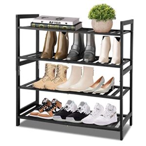 akeydiy wooden shoe rack, 4 tier natural pine wooden shoe shelf, slippers/sneaker rack multi-function storage organizer, durable and stable free standing shoe racks for bedroom closet (wood)