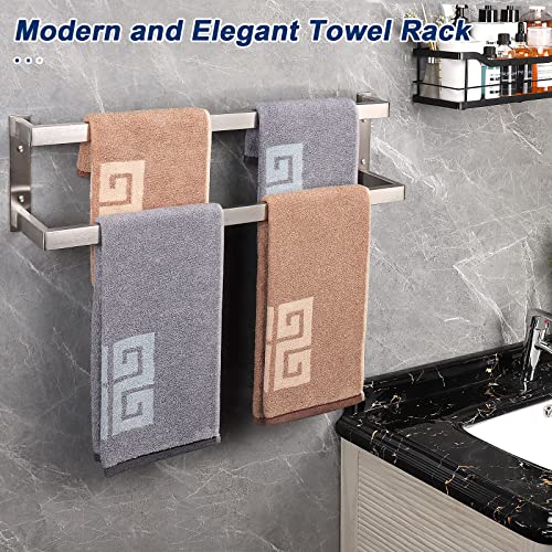 NearMoon Bathroom Towel Bar, Towel Rod Holder, Square Shelf Rack Hanging Towel for Bath, Thicken SUS304 Stainless Steel Towel Rack Wall Mounted-2-Tier Bathroom Accessories (24 Inch, Brushed Nickel)