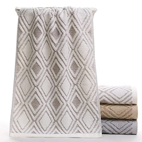 Pidada Hand Towels Set of 2 Diamond Pattern 100% Cotton Absorbent Soft Decorative Towel for Bathroom 13.4 x 29.5 Inch (Beige Brown)