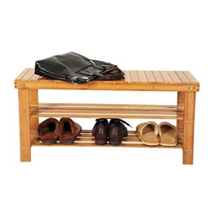 Shoe Bench,3 Tiers Bamboo Shoe Rack Bench Shoe Rack Organizer,Storage Shoe Shelf for Entryway Bedroom Living Room (Wood)