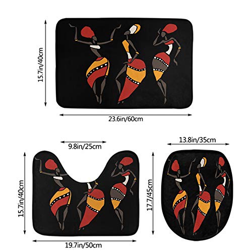 HGOD DESIGNS African Women Bath Mat,Beautiful African Dancing Woman in Ethnic Style Bathroom Mat 3 Piece Set Non-Slip Bathmat Antiskid Pad Doormat and Toilet Lid Cover Set