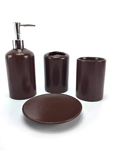 WPM WORLD PRODUCTS MART 22 Piece Bathroom Accessories Set: Complete Bath Decoration Include Bath Mats, Shower Curtain, Towels, Ceramic Toothbrush Holder/Cup/Soap Pump/soap Dish (Zen Brown)