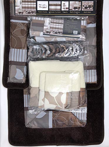 WPM WORLD PRODUCTS MART 22 Piece Bathroom Accessories Set: Complete Bath Decoration Include Bath Mats, Shower Curtain, Towels, Ceramic Toothbrush Holder/Cup/Soap Pump/soap Dish (Zen Brown)