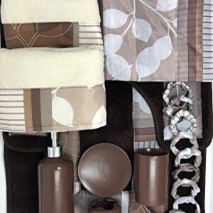 WPM WORLD PRODUCTS MART 22 Piece Bathroom Accessories Set: Complete Bath Decoration Include Bath Mats, Shower Curtain, Towels, Ceramic Toothbrush Holder/Cup/Soap Pump/soap Dish (Zen Brown)