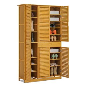 monibloom large shoe storage cabinet storage organizer with shutter doors & 1 drawer for more than 40 pairs living room entryway hallway bedroom living room, natural