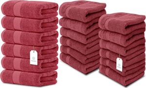 white classic luxury hand towels | 6 pack luxury cotton washcloths | 12 pack bundle (burgundy)