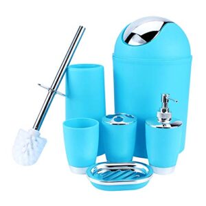 cocoarm 6 piece bathroom accessory set bathroom accessories set, plastic cup, toothbrush holder, soaps holder, lotion bottles, bins, toilet brush bathroom set (blue)