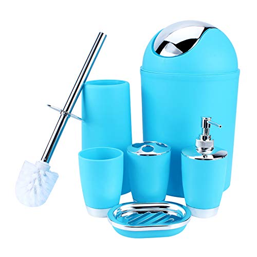 Cocoarm 6 Piece Bathroom Accessory Set Bathroom Accessories Set, Plastic Cup, Toothbrush Holder, Soaps Holder, Lotion Bottles, Bins, Toilet Brush Bathroom Set (Blue)