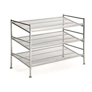 seville classics multi level shoe rack sturdy freestanding shelf for bedroom, closet, entryway, stackable durable metal home storage, 3- tier, 12-pair adjustable, satin pewter mesh 1 piece