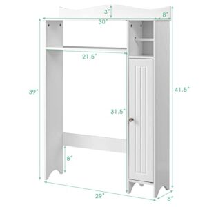 Tangkula Over The Toilet Storage Cabinet, Bathroom Space Saver w/Adjustable Shelves & Paper Holder, Freestanding Home Organizer Toilet Rack Stand w/Side Door & Anti-Topping Design, White