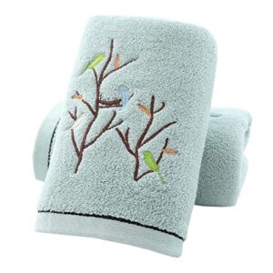 pidada hand towels set of 2 embroidered bird tree pattern 100% cotton absorbent soft decorative towel for bathroom 13.8 x 29.5 inch (aqua green)