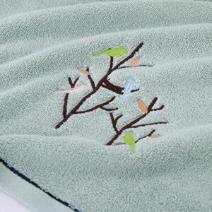 Pidada Hand Towels Set of 2 Embroidered Bird Tree Pattern 100% Cotton Absorbent Soft Decorative Towel for Bathroom 13.8 x 29.5 Inch (Aqua Green)