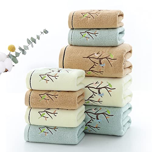 Pidada Hand Towels Set of 2 Embroidered Bird Tree Pattern 100% Cotton Absorbent Soft Decorative Towel for Bathroom 13.8 x 29.5 Inch (Aqua Green)