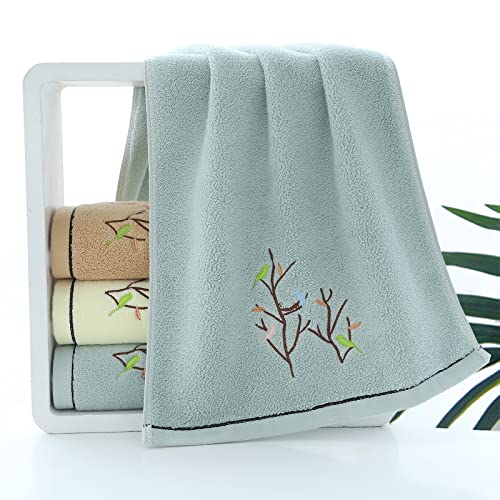 Pidada Hand Towels Set of 2 Embroidered Bird Tree Pattern 100% Cotton Absorbent Soft Decorative Towel for Bathroom 13.8 x 29.5 Inch (Aqua Green)