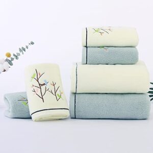 Pidada Hand Towels Set of 2 Embroidered Bird Tree Pattern 100% Cotton Absorbent Soft Decorative Towel for Bathroom 13.8 x 29.5 Inch (Aqua Green)