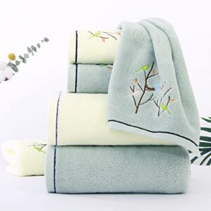 Pidada Hand Towels Set of 2 Embroidered Bird Tree Pattern 100% Cotton Absorbent Soft Decorative Towel for Bathroom 13.8 x 29.5 Inch (Aqua Green)