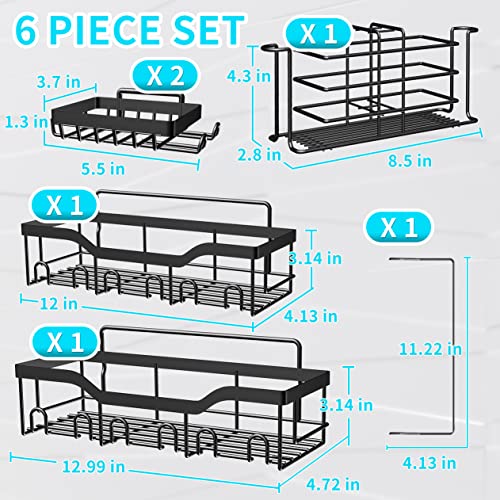 Doiueioa Shower Caddy 6 Pack Shower Organizer, Shower Shelves, Adhesive Shower Caddy for Bathroom Organizer, Large Shower Shelf for Inside Shower Rack No Drilling Rustproof Bathroom Shower Organizer, Black