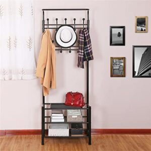 MFCHY Black Shoe Rack Standing Hanging Clothes Home Bedroom Hanger Metal Shoe and Hat Rack Storage Rack