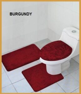 3 piece luxury acrylic bath rugs set large 18"x"30 contour mat 18"x18" and lid. (burgundy)