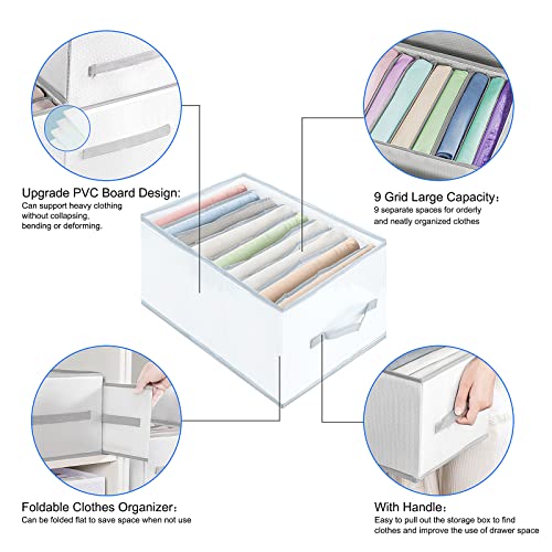 Yotako Wardrobe Clothes Organizer, Extra large 9 Grids Washable Foldable Drawer with Support Board, Foldable Mesh Closet Storage Clothes Compartment Storage Box for Jeans T-shirt Pants Legging