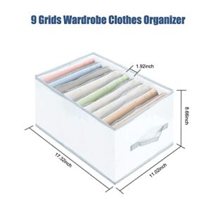 Yotako Wardrobe Clothes Organizer, Extra large 9 Grids Washable Foldable Drawer with Support Board, Foldable Mesh Closet Storage Clothes Compartment Storage Box for Jeans T-shirt Pants Legging