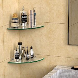 GeekDigg 2-Pack Glass Shelf Shower Caddie, Shower Shelves for Inside Shower, Drilling Free Adhesive Wall Mounted Bathroom Organizer Shelves with Aluminium Brackets