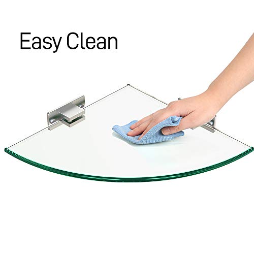 GeekDigg 2-Pack Glass Shelf Shower Caddie, Shower Shelves for Inside Shower, Drilling Free Adhesive Wall Mounted Bathroom Organizer Shelves with Aluminium Brackets