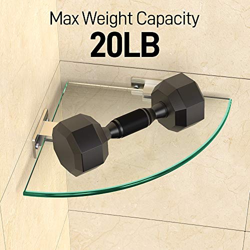 GeekDigg 2-Pack Glass Shelf Shower Caddie, Shower Shelves for Inside Shower, Drilling Free Adhesive Wall Mounted Bathroom Organizer Shelves with Aluminium Brackets