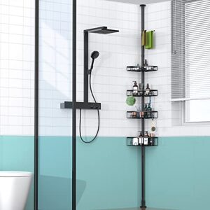 Kadolina Corner Shower Caddy Tension Pole, 4 Tier Shower Basket Shelves, 53-120 inch Adjustable Height Shower Storage Rack, Bathroom Bathtub Shampoo Holder Organizer Shower Accessories (Black)