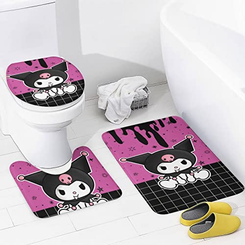 fmsnupz 4PCS Anime Shower Curtain Set, Cute Bathroom Decor with Non-Slip Rugs, Toilet Lid Cover and Bath Mat, Waterproof Fabric Shower Curtains with 12 Hooks, 70.8"x70.8"