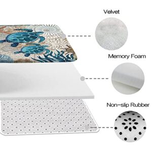 Final Friday Sea Turtles Ocean Nautical Bathroom Sets with Beach Shower Curtain and Rugs and Accessories Decor with Memory Foam Non Slip Velvet Bath Mat and 12 Hooks(72Wx72H,2pcs)