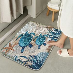 Final Friday Sea Turtles Ocean Nautical Bathroom Sets with Beach Shower Curtain and Rugs and Accessories Decor with Memory Foam Non Slip Velvet Bath Mat and 12 Hooks(72Wx72H,2pcs)