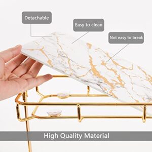 DalimFun 2-Tier Bathroom Organizer Countertop Marbling Tempered Glass, Detachable Vanity Tray Makeup Cosmetics Perfume Counter Organizer Storage Shelves Gold Shelf