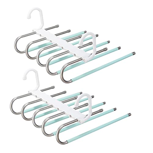 Pants Hangers 2Pack, 5 Layers Hangers Space Saving- 2 Uses Multifuctional Pants Rack Hanger Anti-Slip Clothes Hanger for Pants Jeans Trousers Skirts Scarf - Closet Storage Organizer