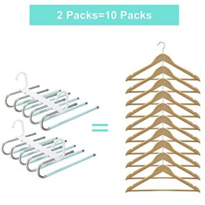 Pants Hangers 2Pack, 5 Layers Hangers Space Saving- 2 Uses Multifuctional Pants Rack Hanger Anti-Slip Clothes Hanger for Pants Jeans Trousers Skirts Scarf - Closet Storage Organizer