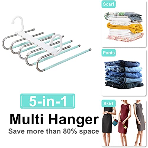 Pants Hangers 2Pack, 5 Layers Hangers Space Saving- 2 Uses Multifuctional Pants Rack Hanger Anti-Slip Clothes Hanger for Pants Jeans Trousers Skirts Scarf - Closet Storage Organizer