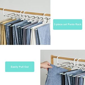 Pants Hangers 2Pack, 5 Layers Hangers Space Saving- 2 Uses Multifuctional Pants Rack Hanger Anti-Slip Clothes Hanger for Pants Jeans Trousers Skirts Scarf - Closet Storage Organizer